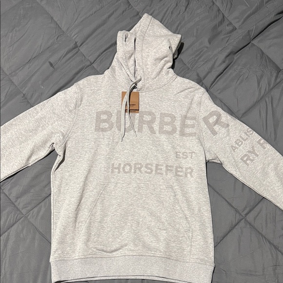 Burberry | Shirts | Burberry Light Gray Logo Hoodie | Poshmark